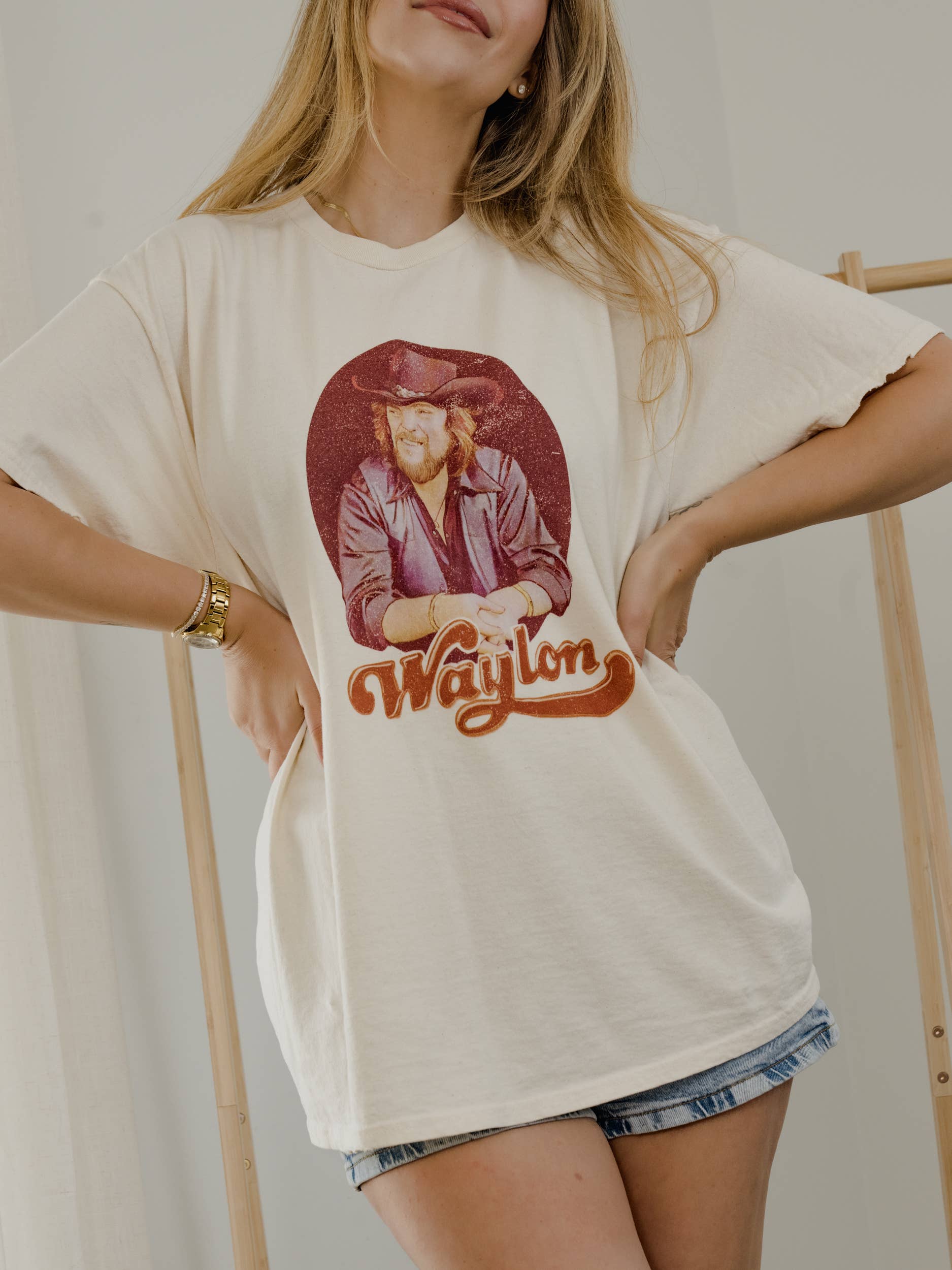 Waylon Jennings Portrait Off White Thrifted Tee – Zen + Zeus Clothing Co.