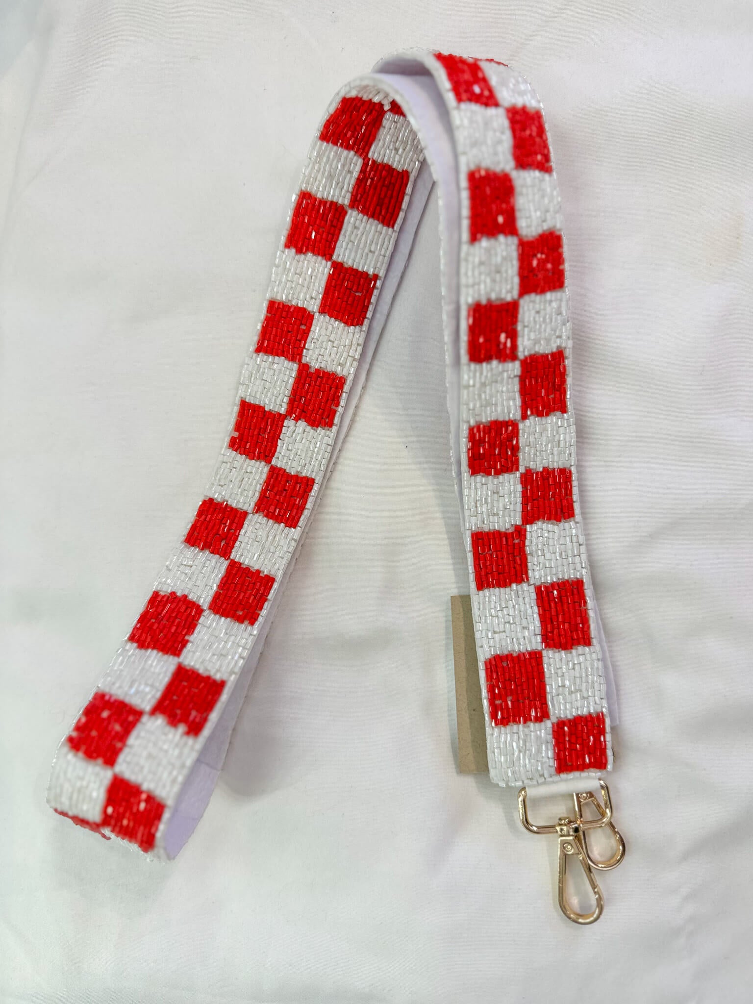 Checkered Red/White Beaded Bag Strap – Zen + Zeus Clothing Co.
